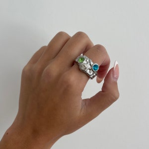 Chunky Gemstone Ring, Statement Ring Irregular Chunky, Hammered ...