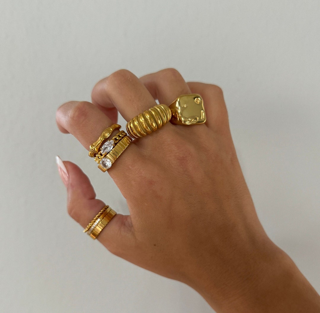 Gold Statement Ring, Chunky Gold Ring, Ribbed Gold Ring, Gold Filled ...