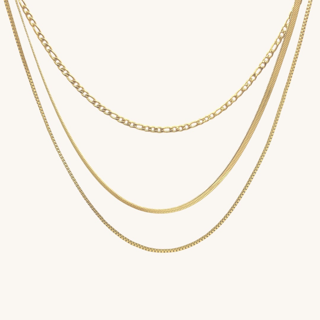 Gold Layered Necklace - Rachel, Gold Chain Set, Layered Gold Chains 18k ...