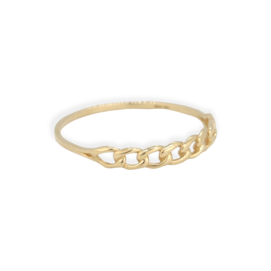 14k Gold Solid Gold Chain Link Ring Stackable Dainty Promise - Etsy