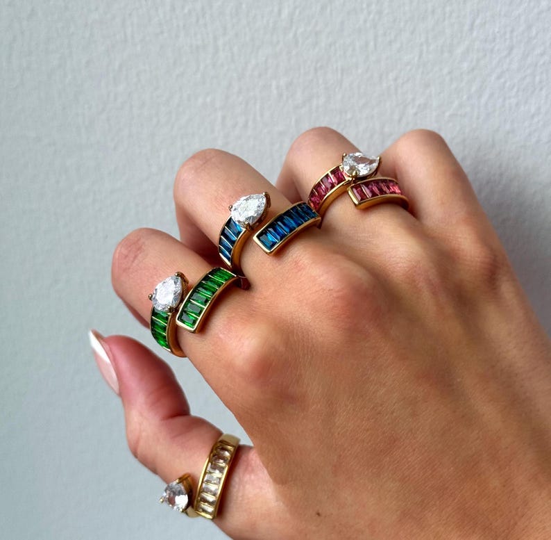 Chunky Gold Ring, Colorful Statement Ring, Adjustable Irregular ...