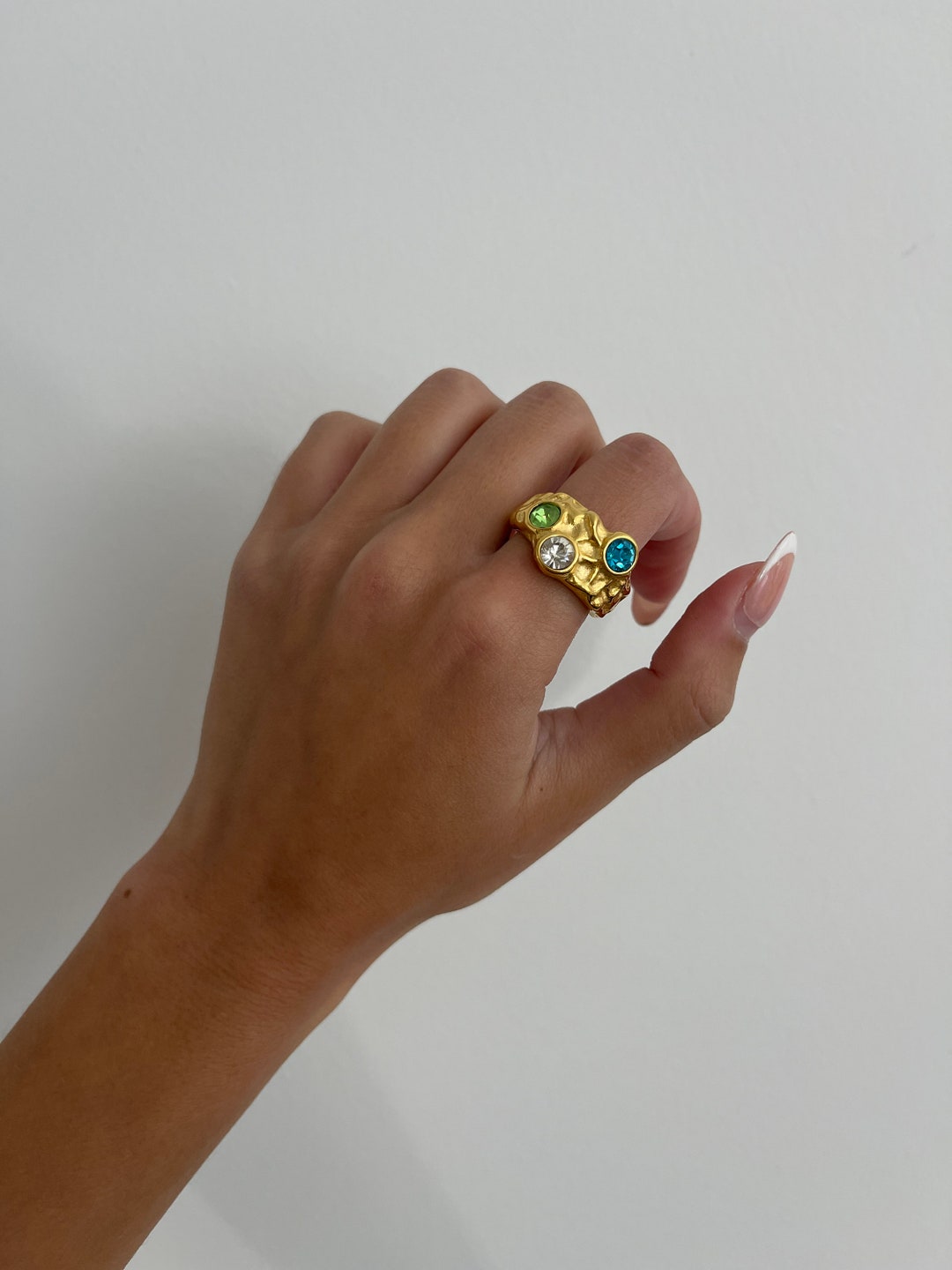 Chunky Gemstone Ring, Statement Ring Irregular Chunky, Hammered ...