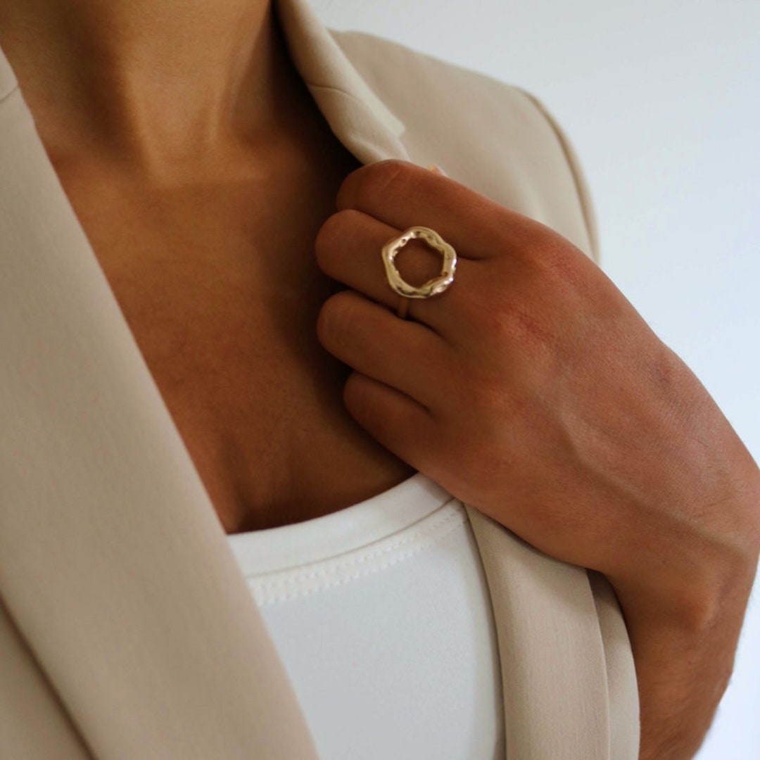 Irregular Gold Ring Open Circle Ring Gold Textured Ring Asymmetric ...