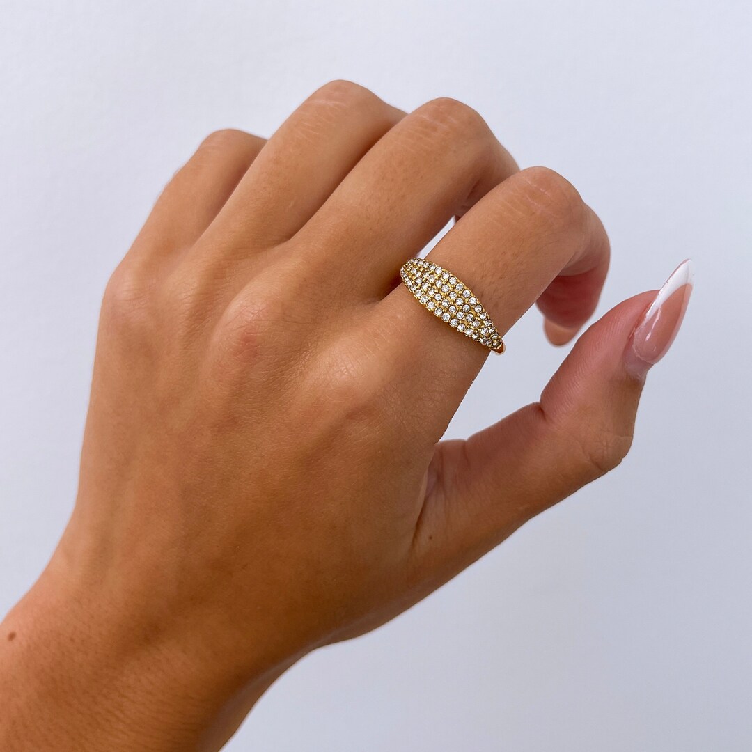 Pave Signet Ring Gold Minimalist Pave Signet Ring CZ Ring - Etsy
