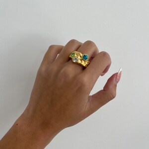 Chunky Gemstone Ring, Statement Ring Irregular Chunky, Hammered ...