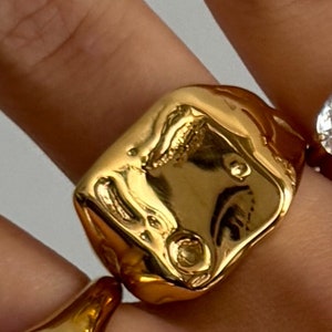 Irregular Gold Ring Square Ring Gold Textured Ring Chunky Gold Ring ...