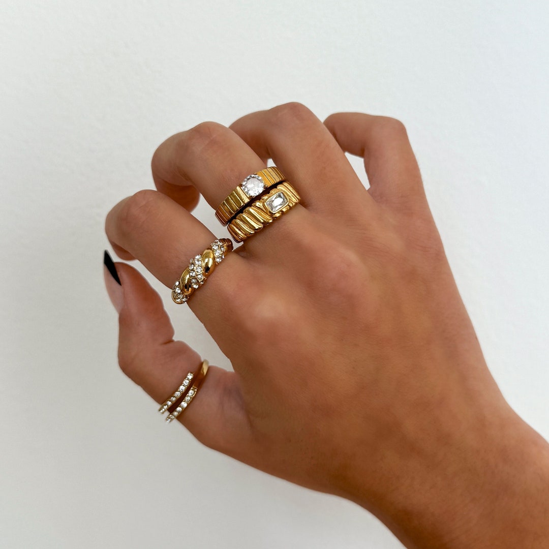 Gemstone Ring, Chunky Gold Ring, Dome Ring, Croissant Statement Ring ...