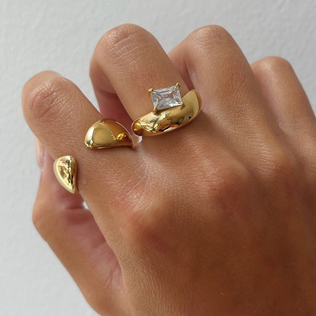 Thick Gold Band Ring, Open Faced Band Ring Gold, Chunky Gold Band Ring ...