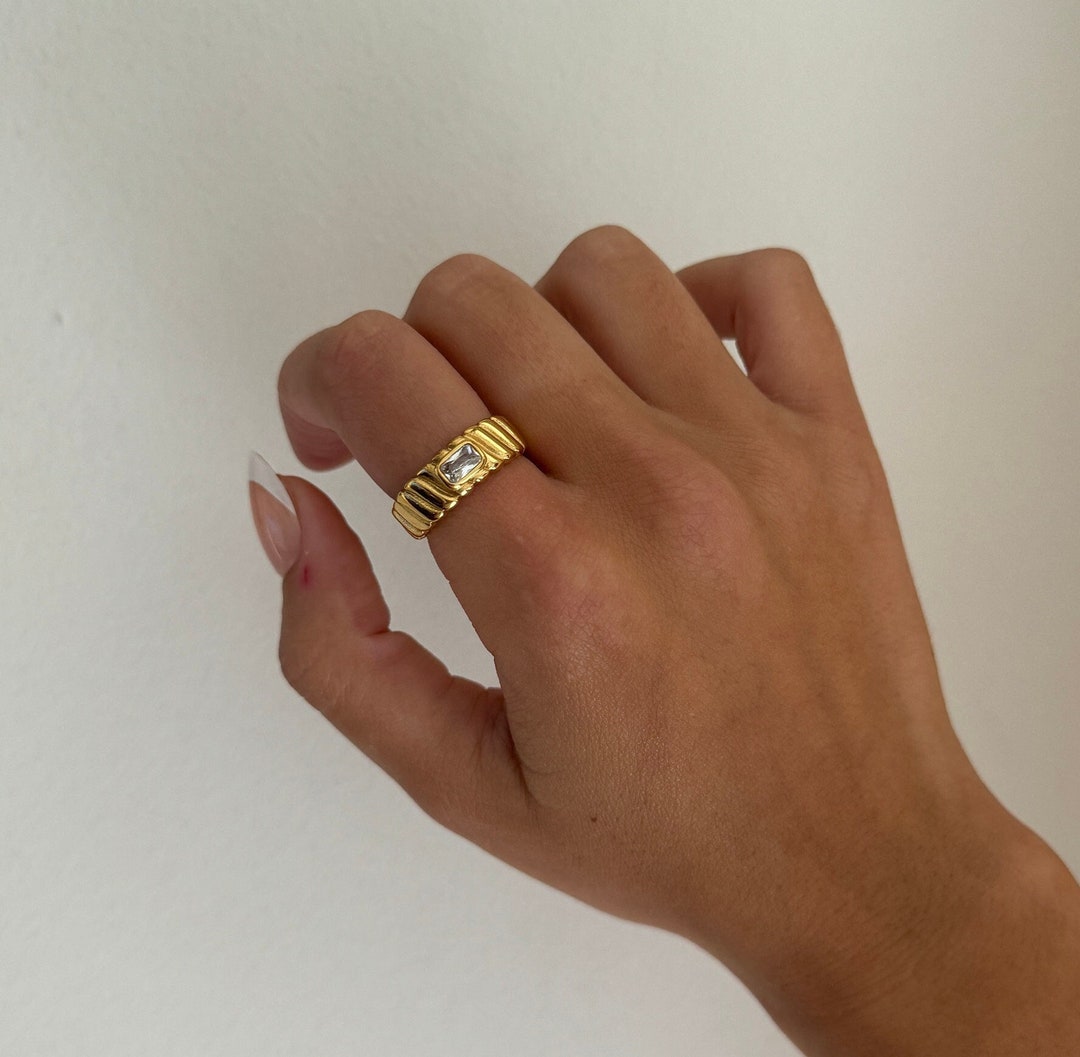 Gold Statement Ring, Ribbed Gold Ring, Thick Dome Ring, Gold Filled ...