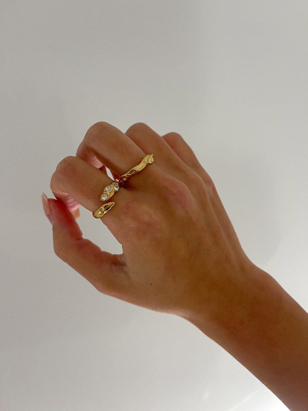 Gold Minimalist Ring, Wrap Ring Open Ring, Minimalist Gold Pave Ring ...