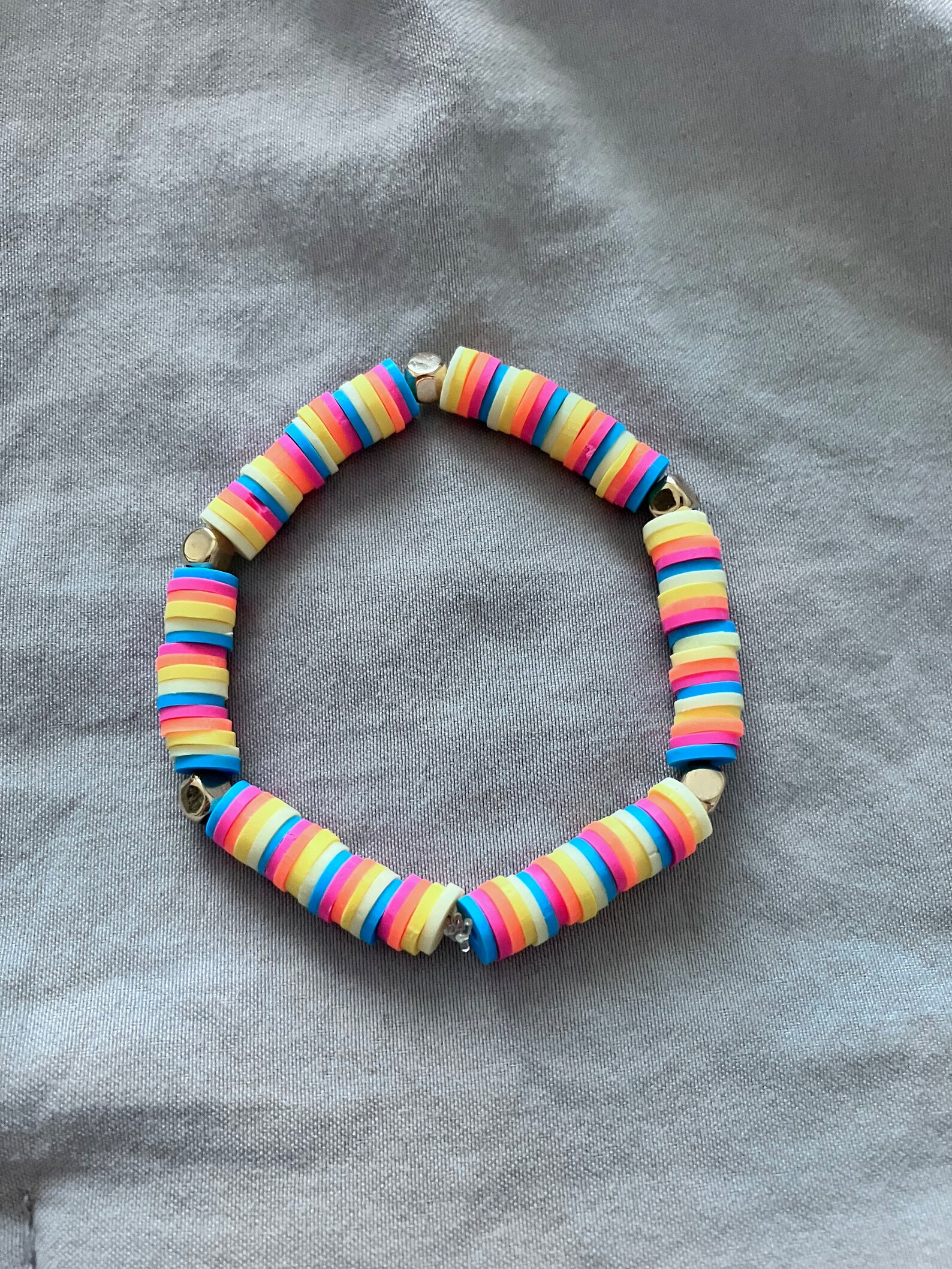 Pink Blue Orange and Yellow Clay Bead Bracelet - Etsy