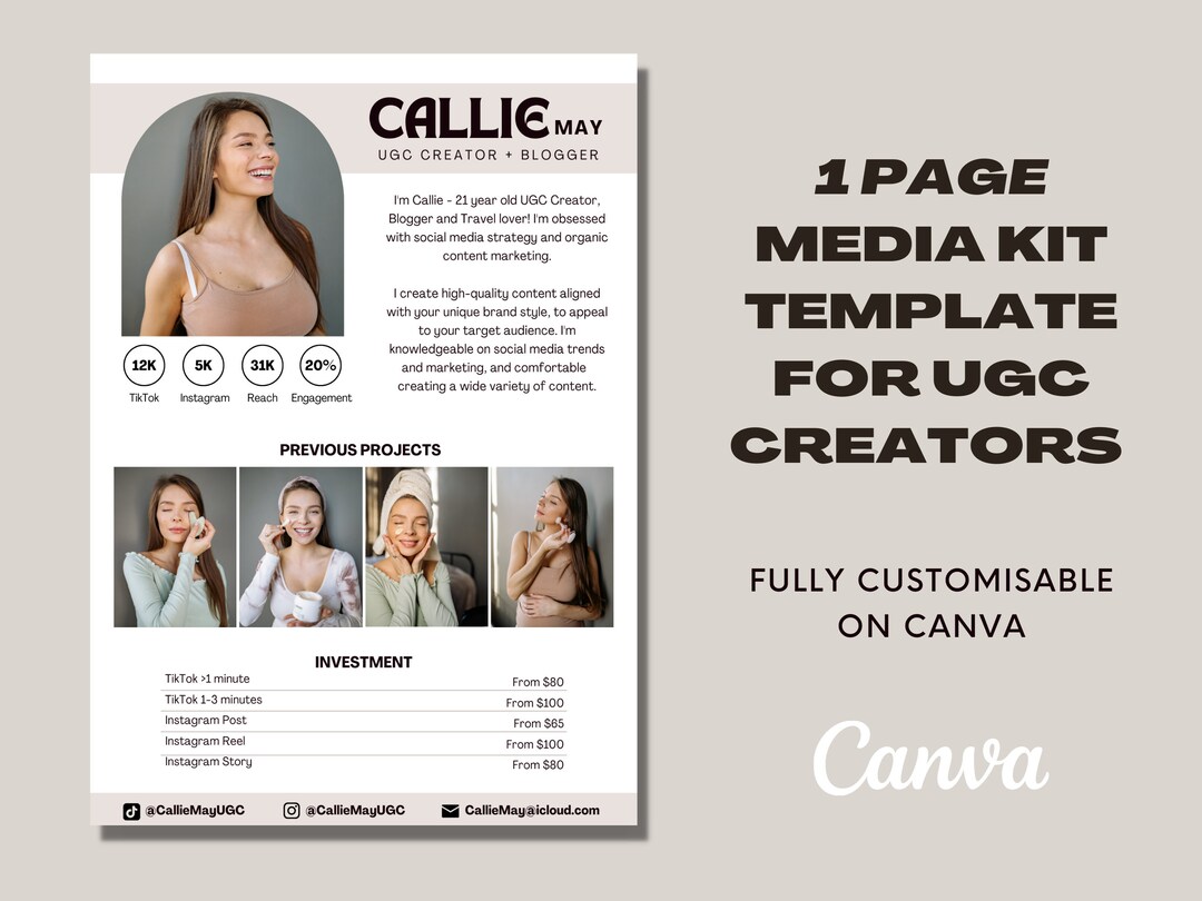 UGC Media Kit UGC Template UGC Creator Media Kit Canva Etsy