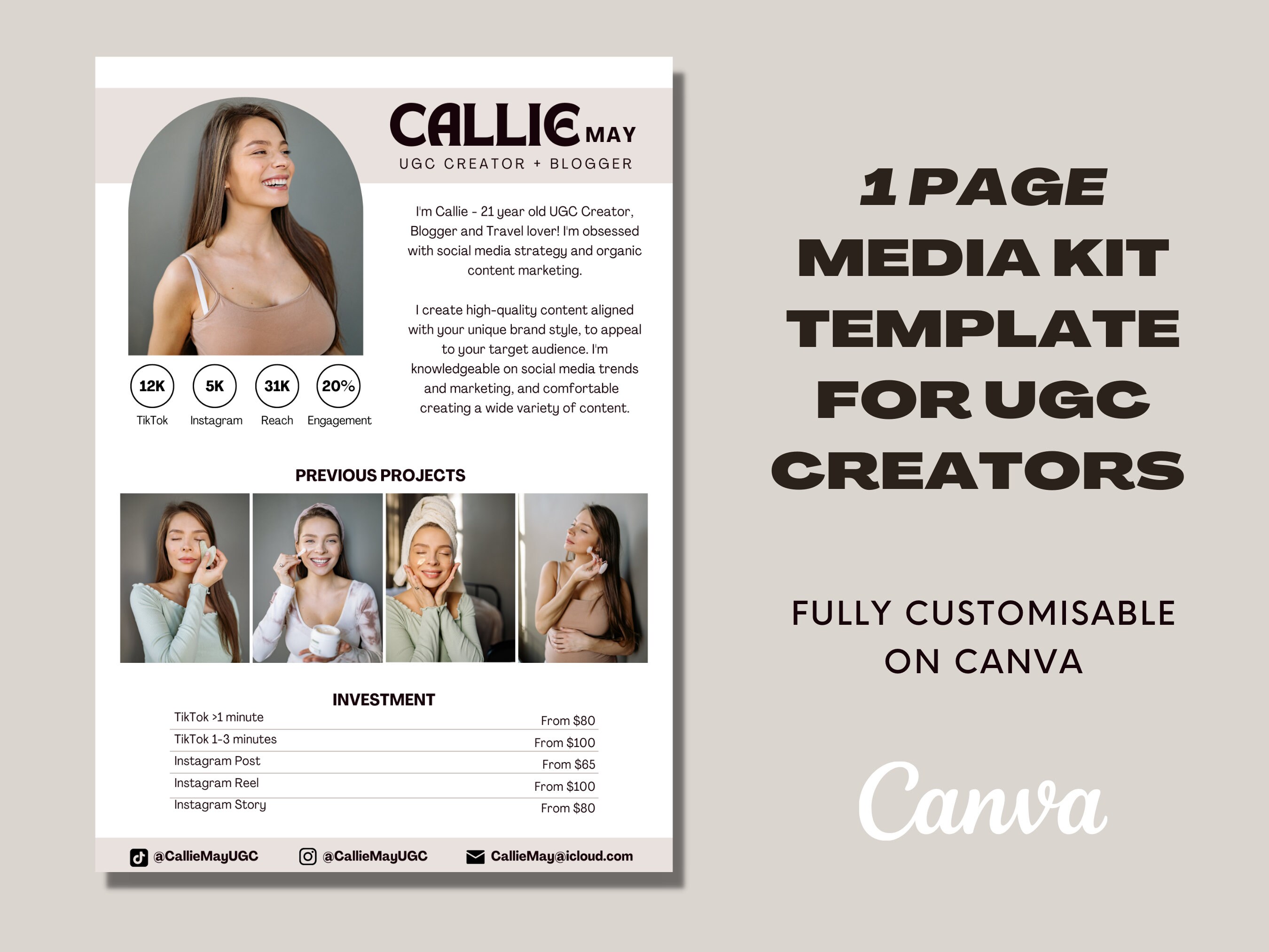 UGC Media Kit UGC Template UGC Creator Media Kit Canva Etsy