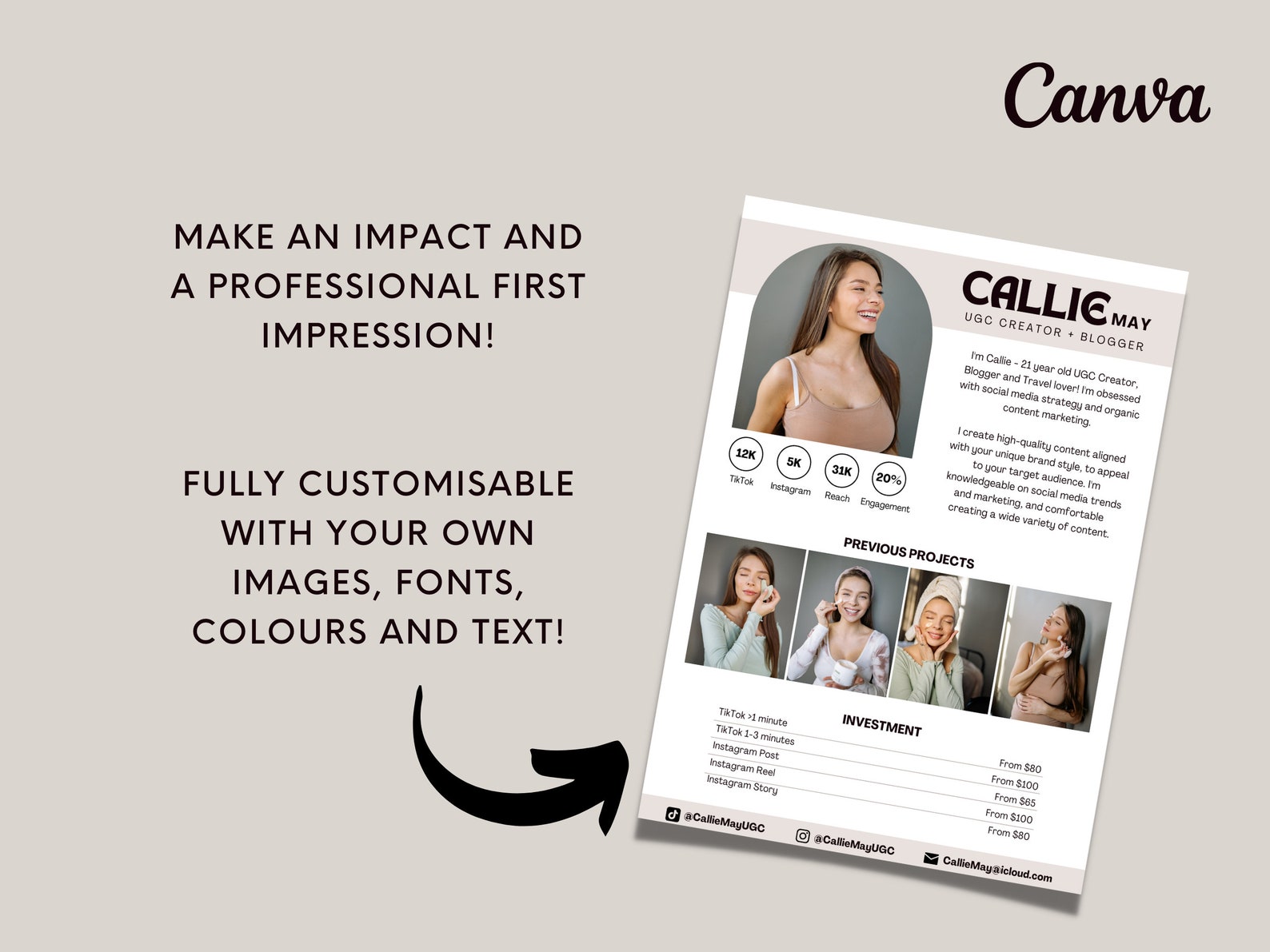 UGC Media Kit, UGC Template, UGC Creator Media Kit, Canva Template ...