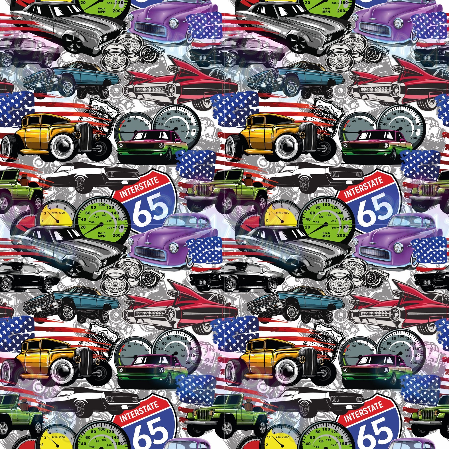 American Muscle Car Seamless Pattern Digital Pattern - Etsy