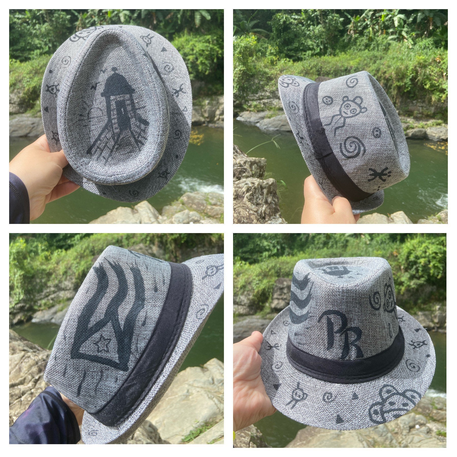 Painted Grey Hat Taíno Symbols, Garita Puerto Rico - Etsy