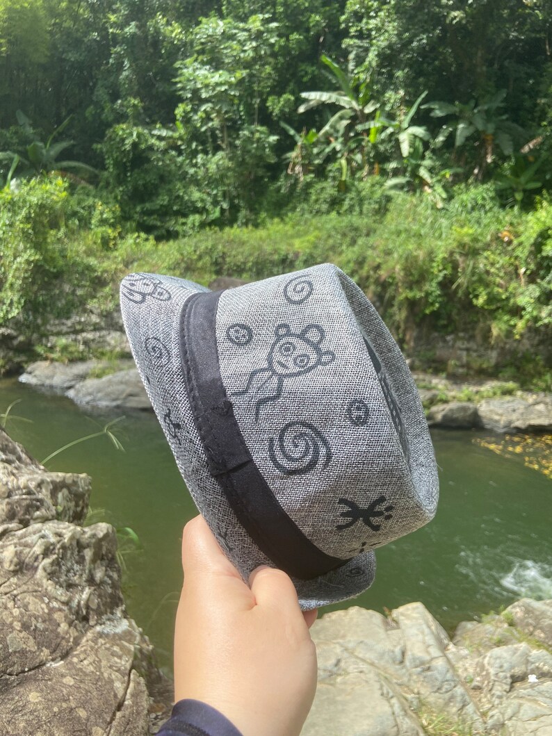 Painted Grey Hat Taíno Symbols, Garita Puerto Rico - Etsy