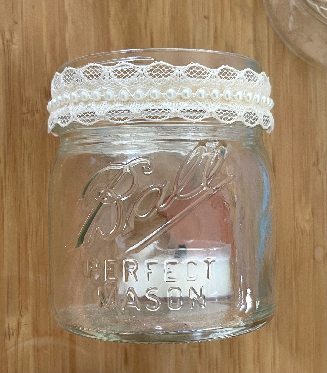 Lace & Pearl Mason Jar Candle Holder: Shabby Chic Decor - Etsy