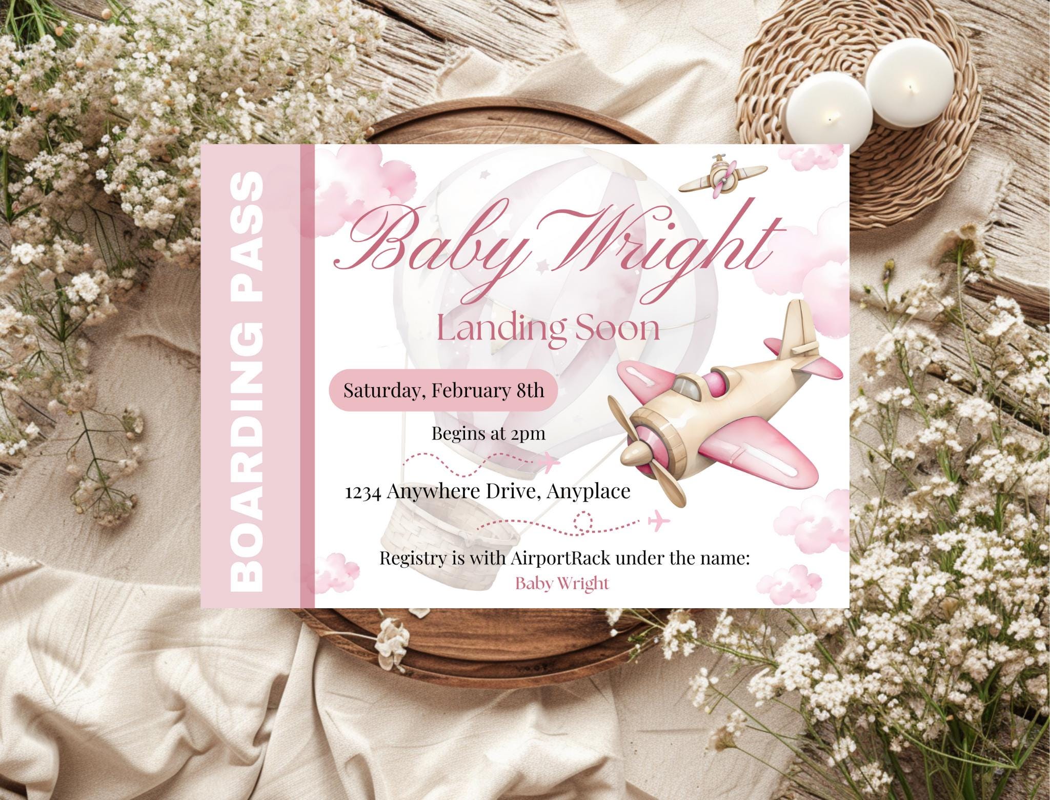 Landing Soon Airplane Baby Shower Invitation: Editable Template ...