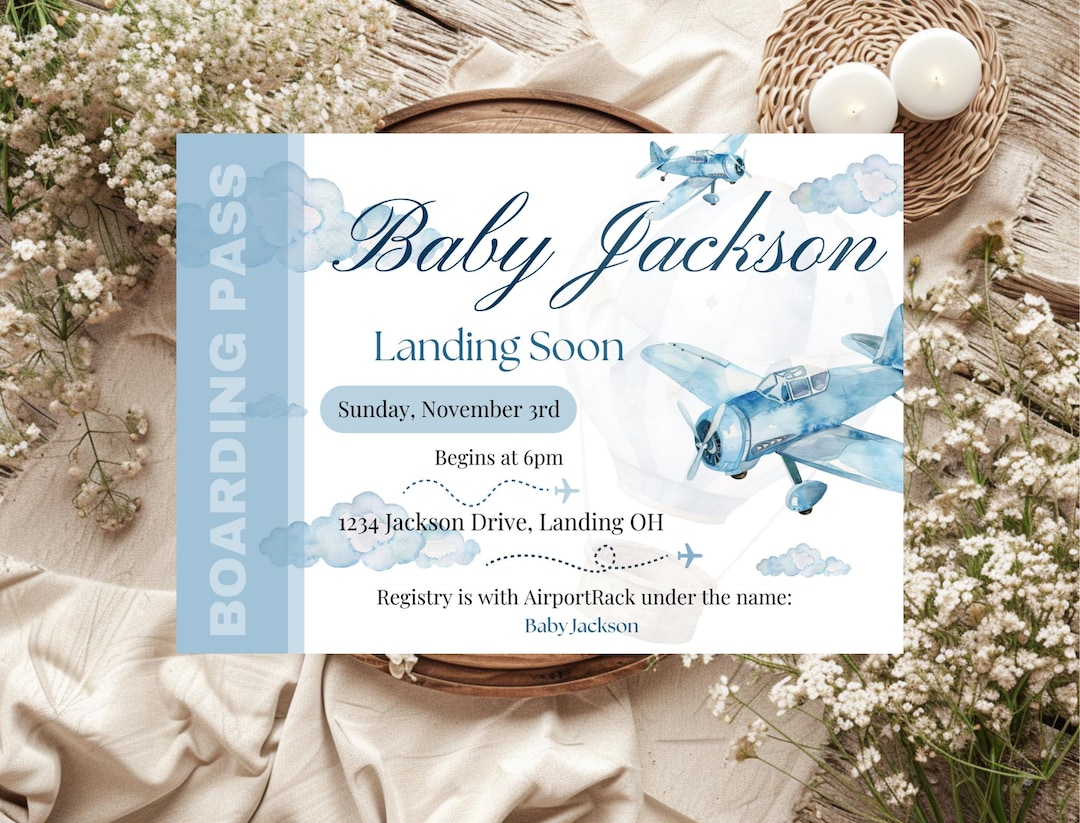 Landing Soon Baby Shower Invitation, Editable Template, Digital ...