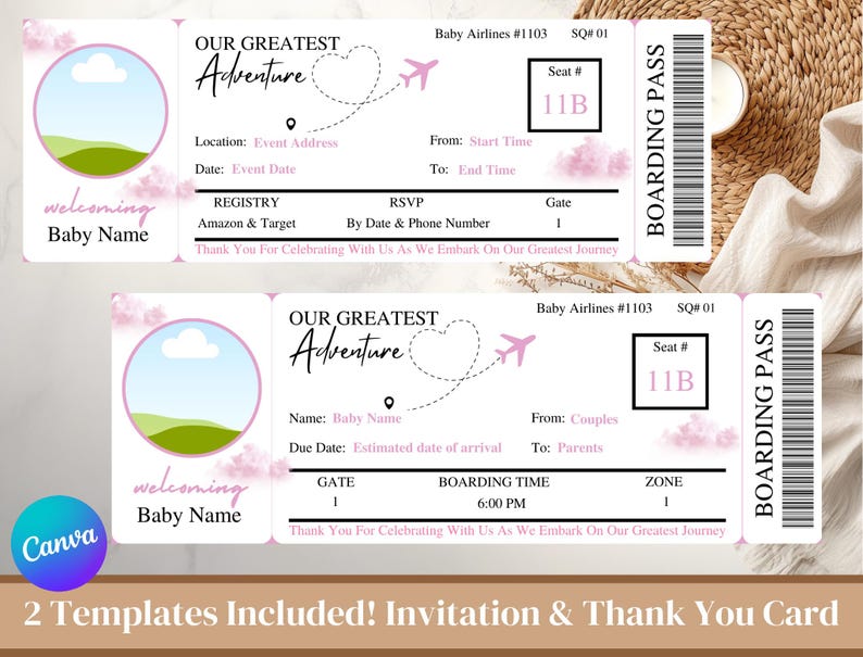 Airplane Ticket Baby Shower Invitation: Boarding Pass Template (digital ...