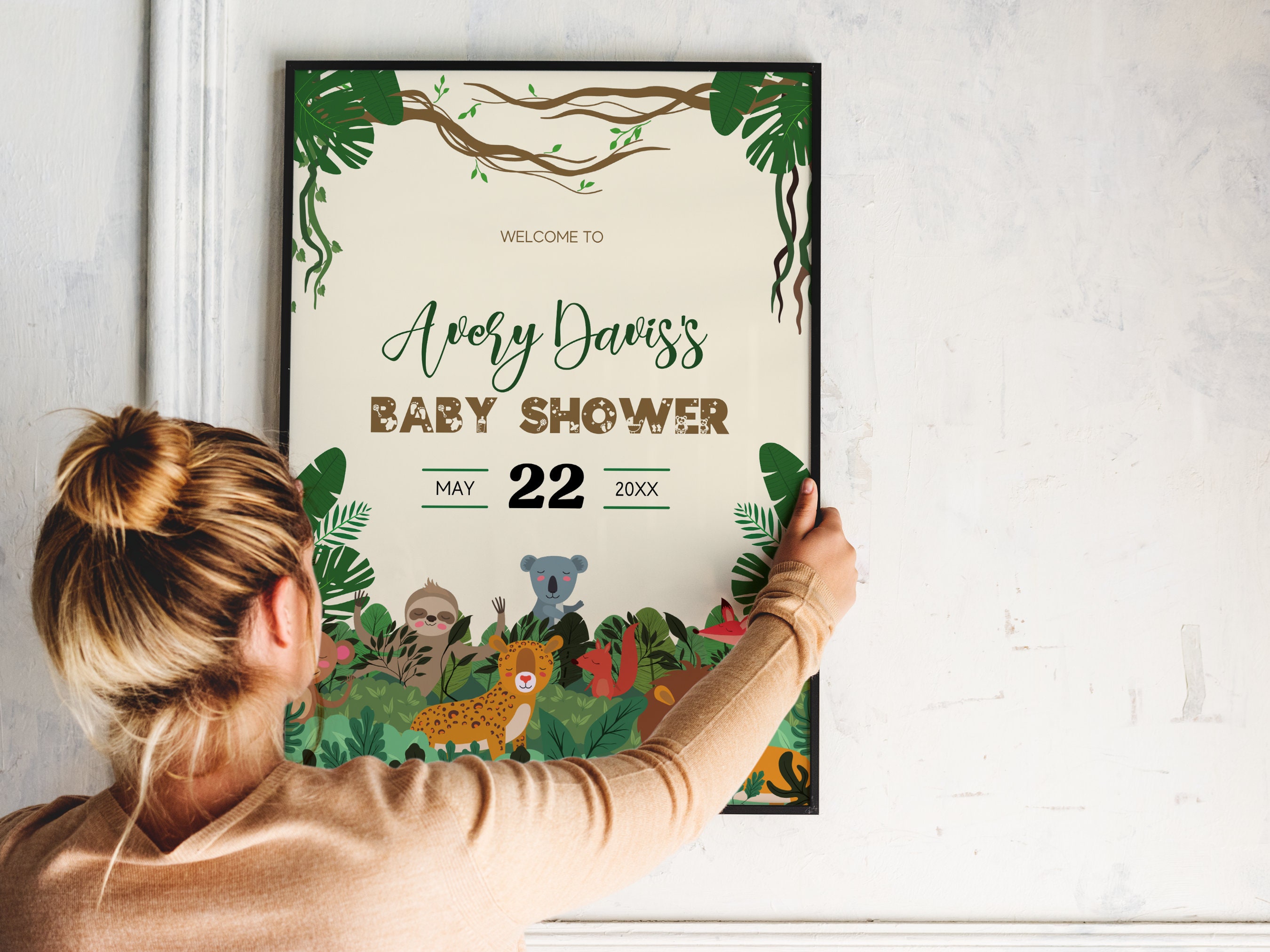 EDITABLE Little Wild One Baby Shower Decoration Welcome Sign, Jungle ...