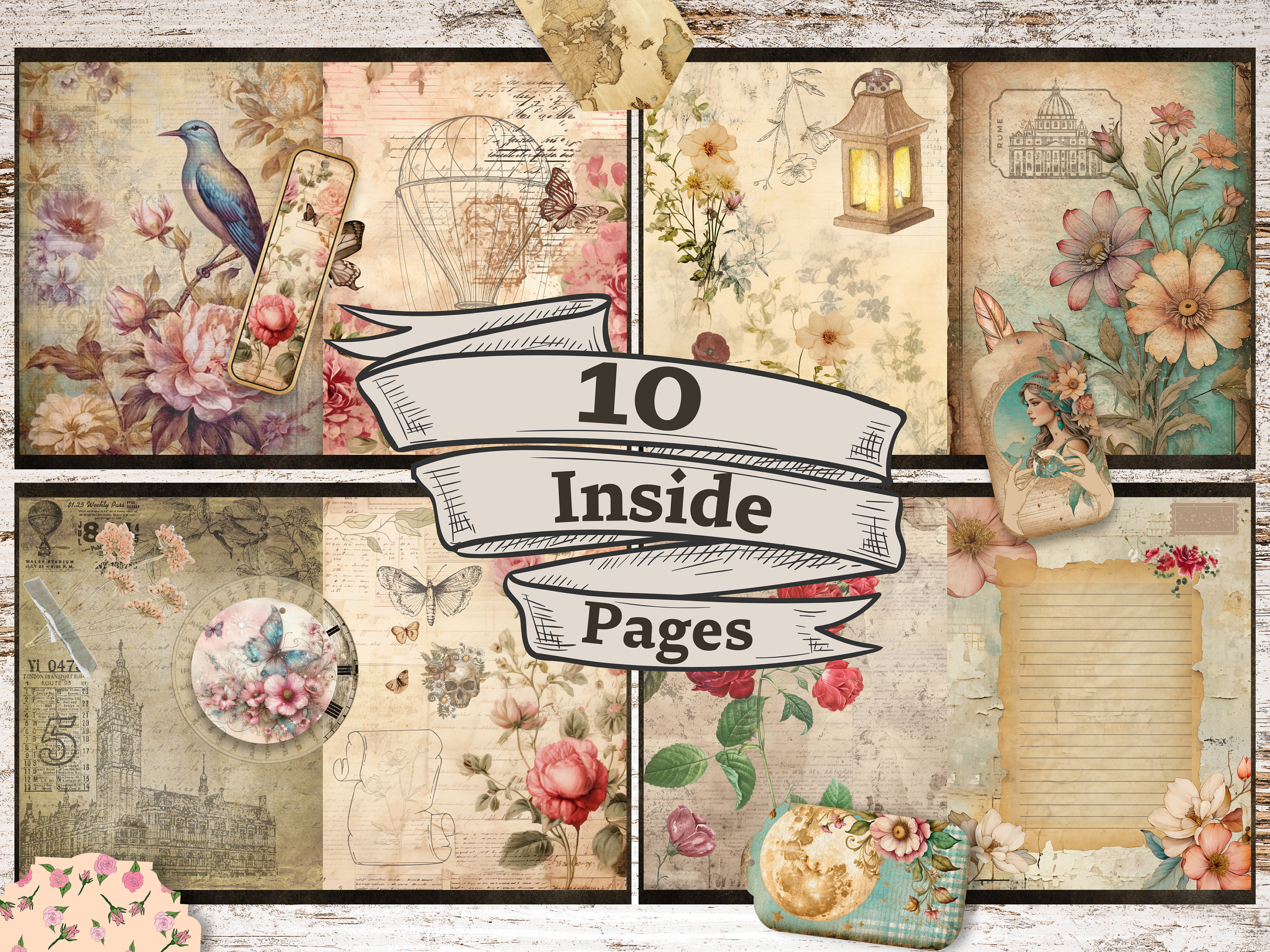 Vintage Shabby Chic Junk Journal Kit printable Pages With Ephemera ...