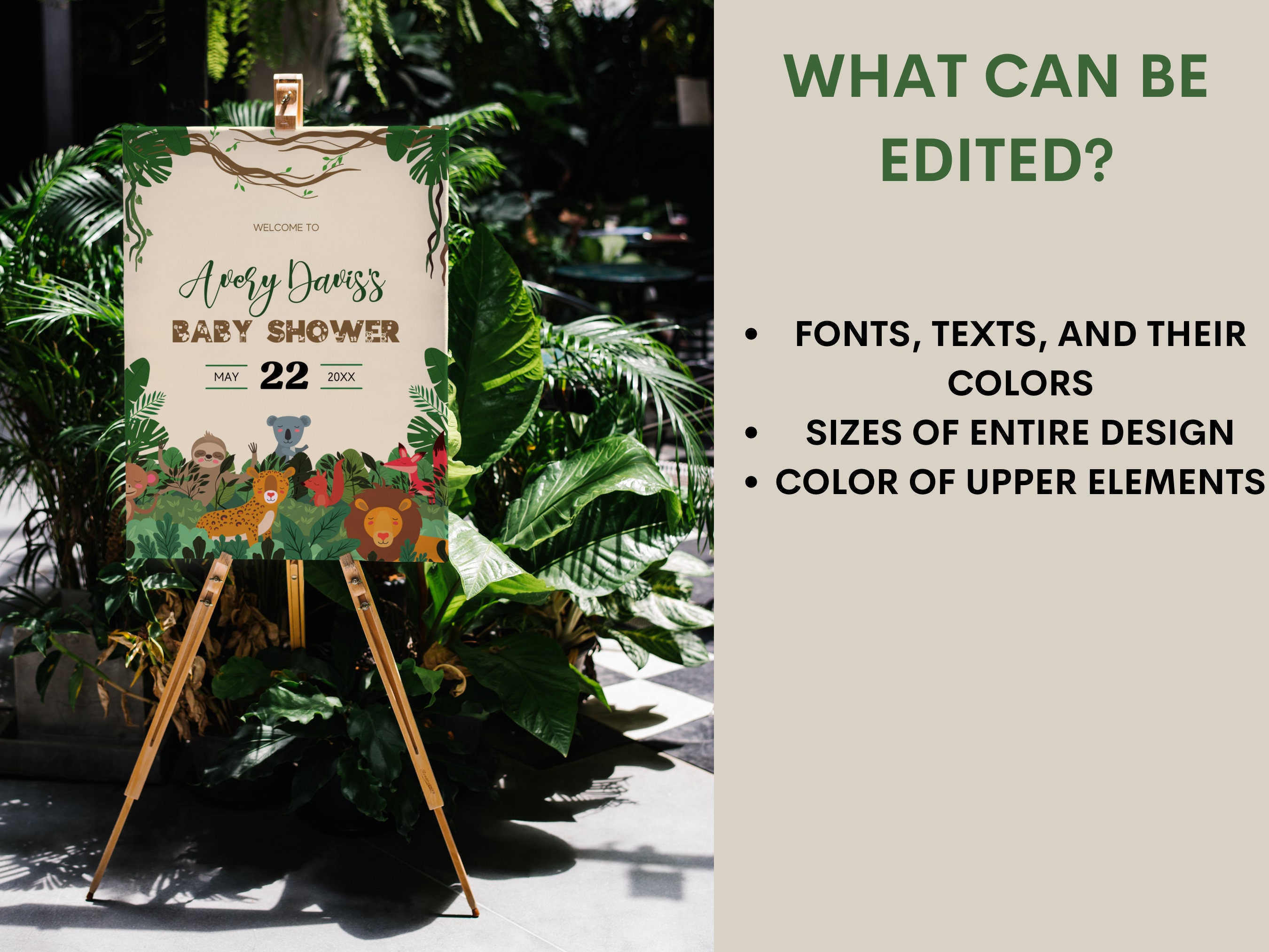 EDITABLE Little Wild One Baby Shower Decoration Welcome Sign, Jungle ...