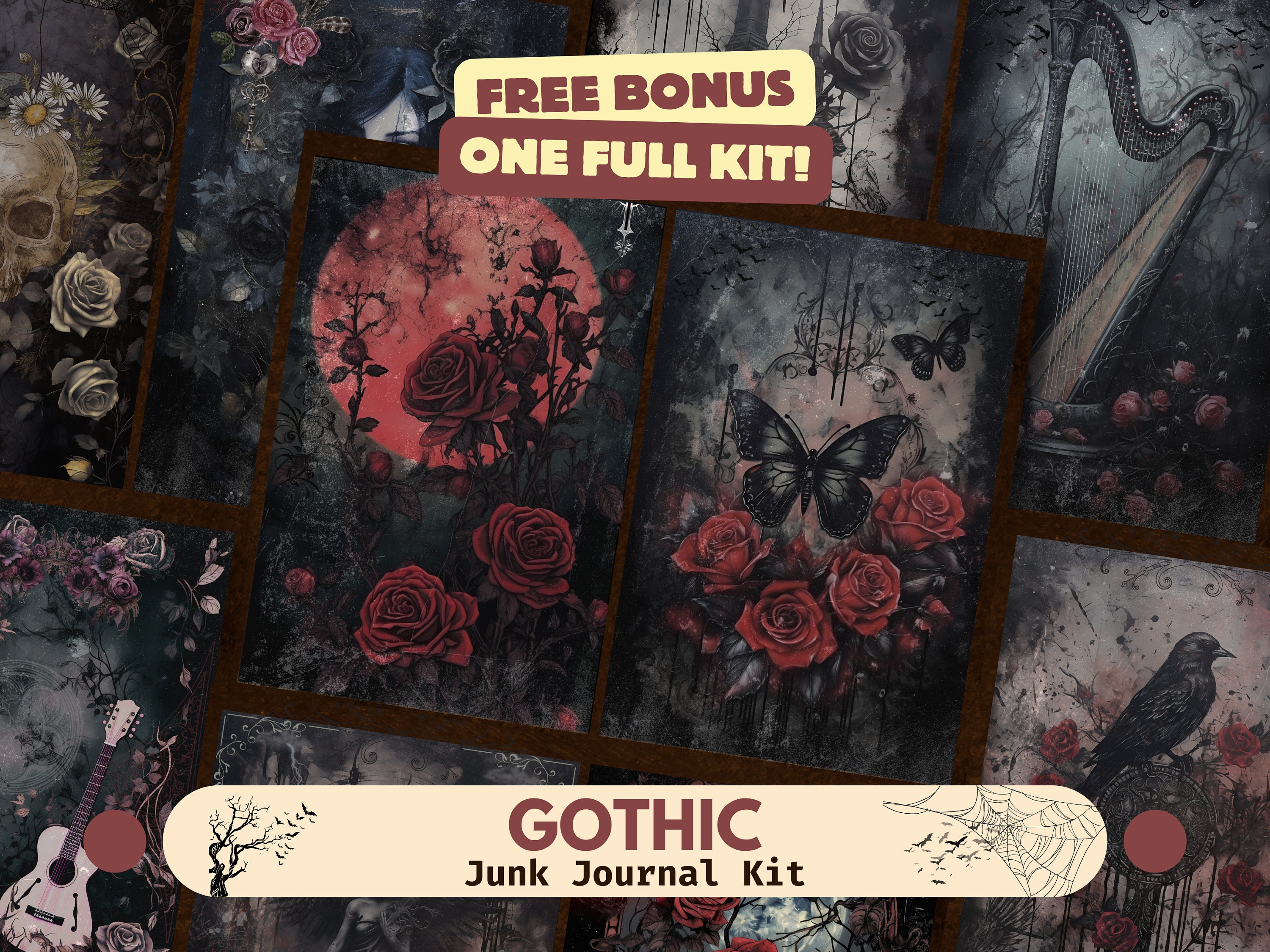 Gothic Junk Journal Kit printable Pages With Ephemera, Cover, Tags ...