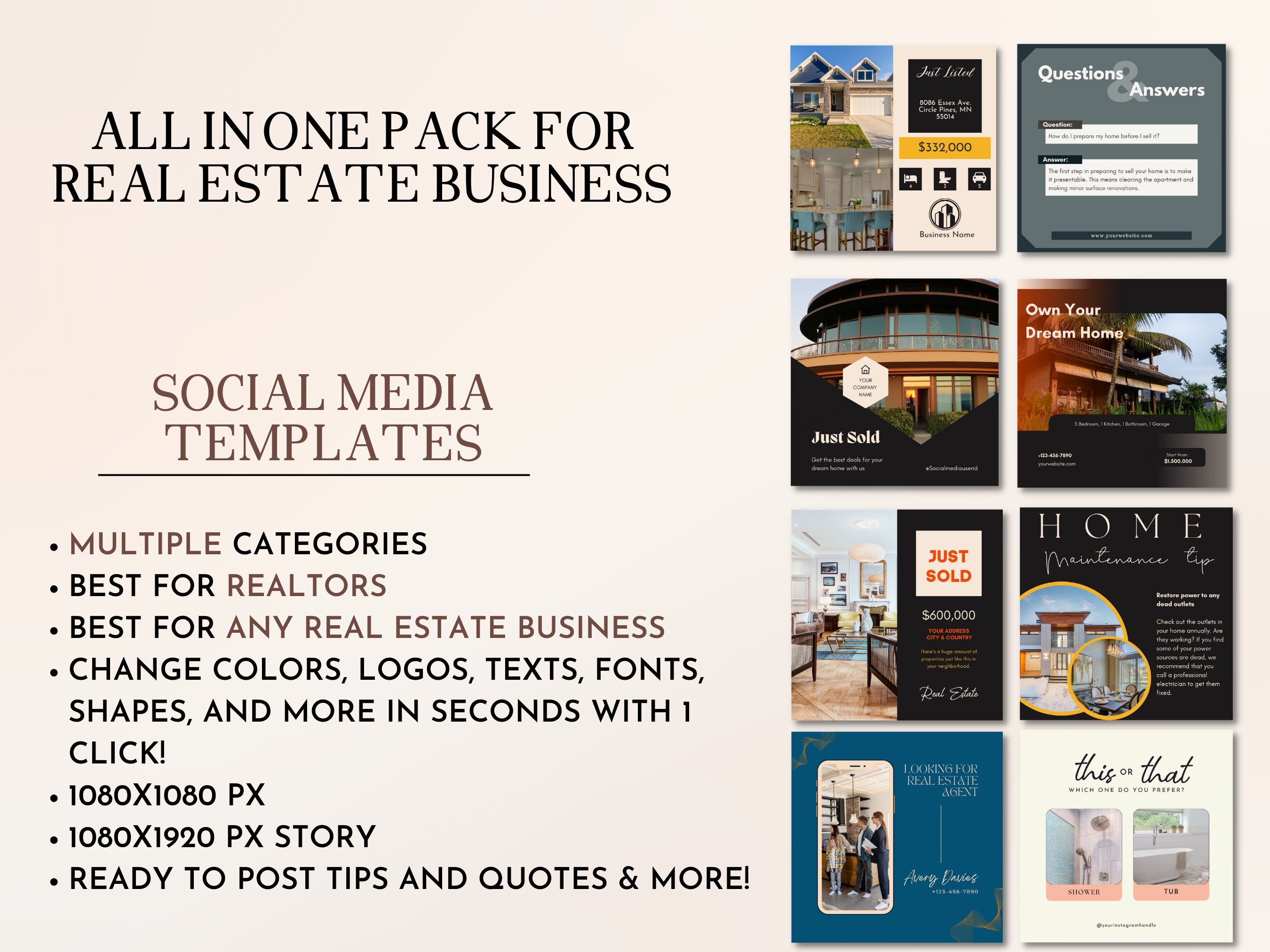 Realtor Marketing Kit, Branding Bundle, Real Estate Black Canva ...