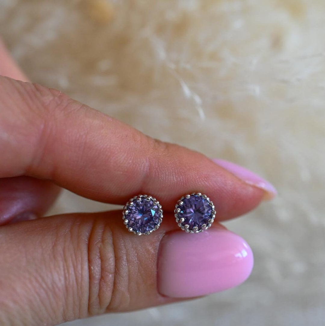 Alexandrite 925 Sterling Silver Rose Gold 18K Gold Stud Earrings, Blue ...