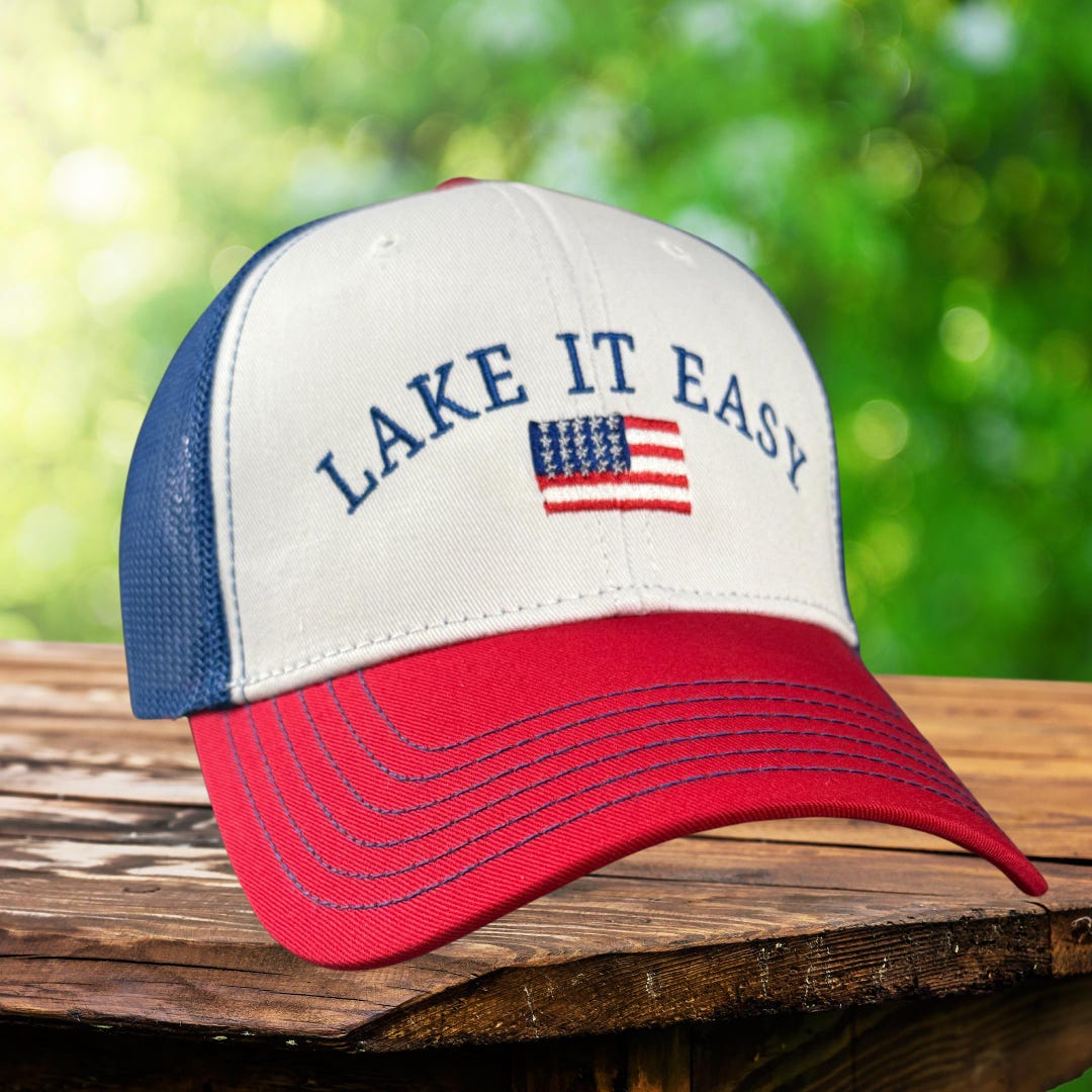 Lake It Easy Hat, American Flag Hat, Lake Hat Trucker Cap, Lake Day Hat ...