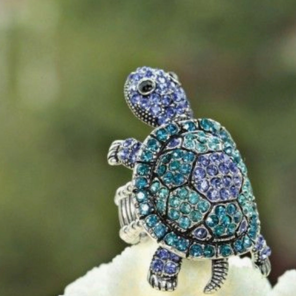 Big Turtle Ring Crystal Ring Multi Color Ring Turtle Rhinestone Ring ...