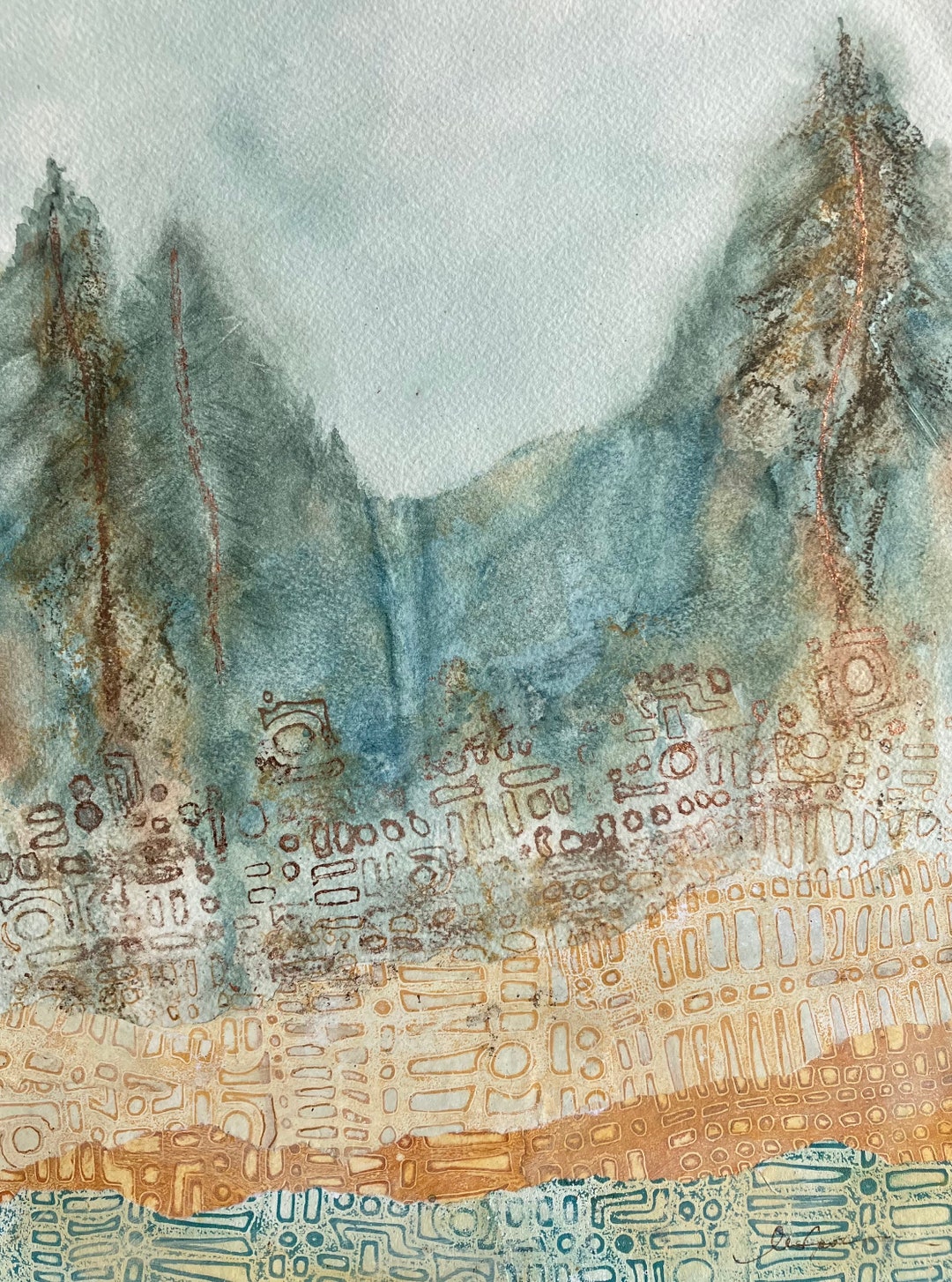 Original Abstract Landscape, Modern Watercolor, Mountain Collage, Art ...