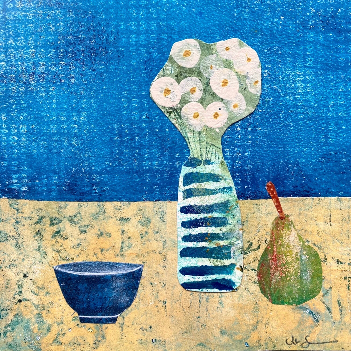 Original Still Life, Modern Botanical Artwork, Blue Yellow Painting ...