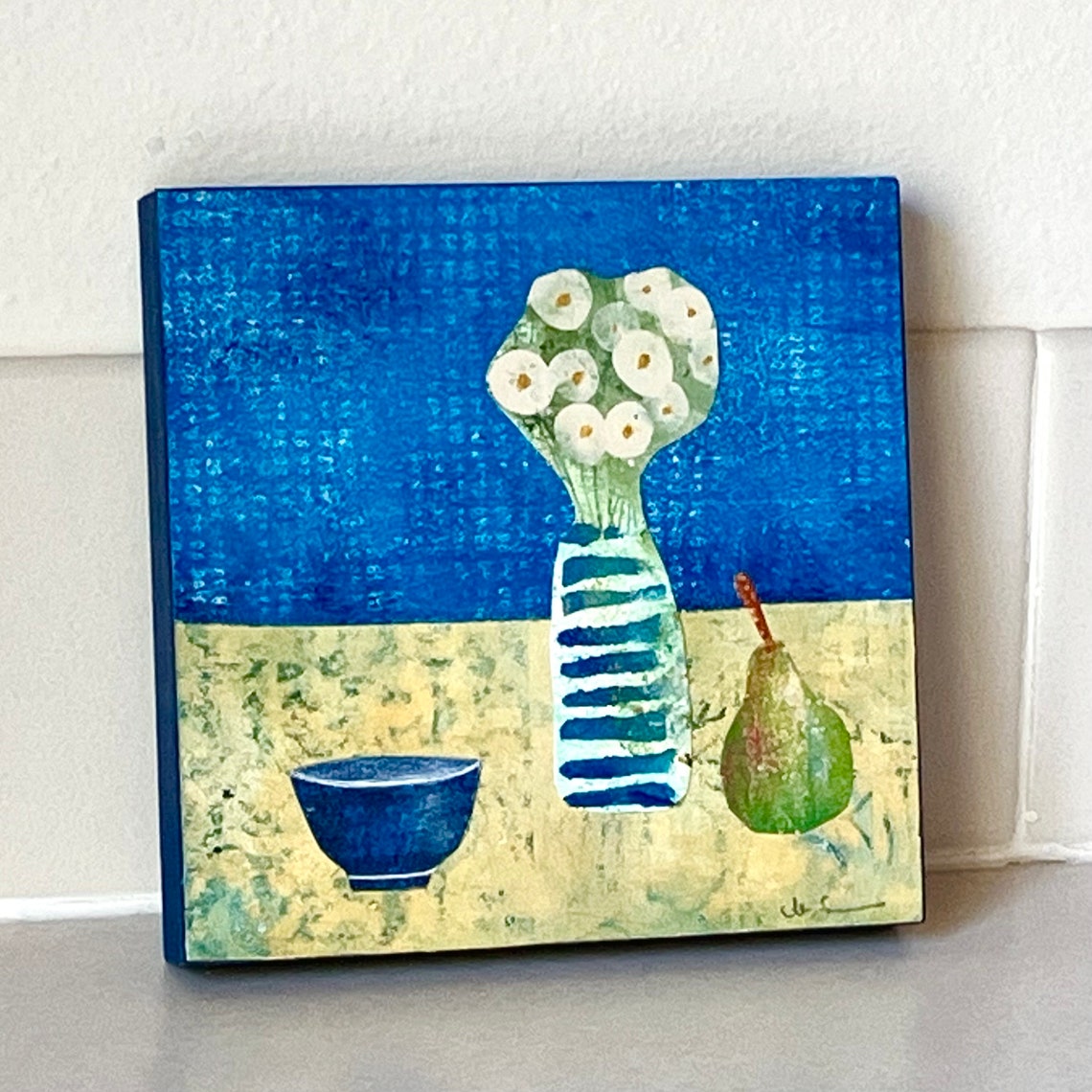 Original Still Life, Modern Botanical Artwork, Blue Yellow Painting ...
