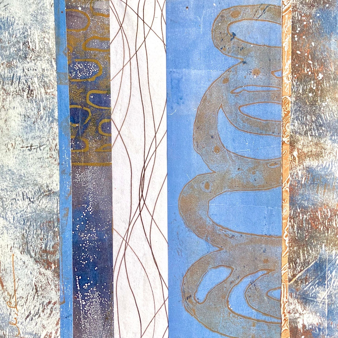 Original Abstract Painting Modern Blue Artwork Collage Art - Etsy