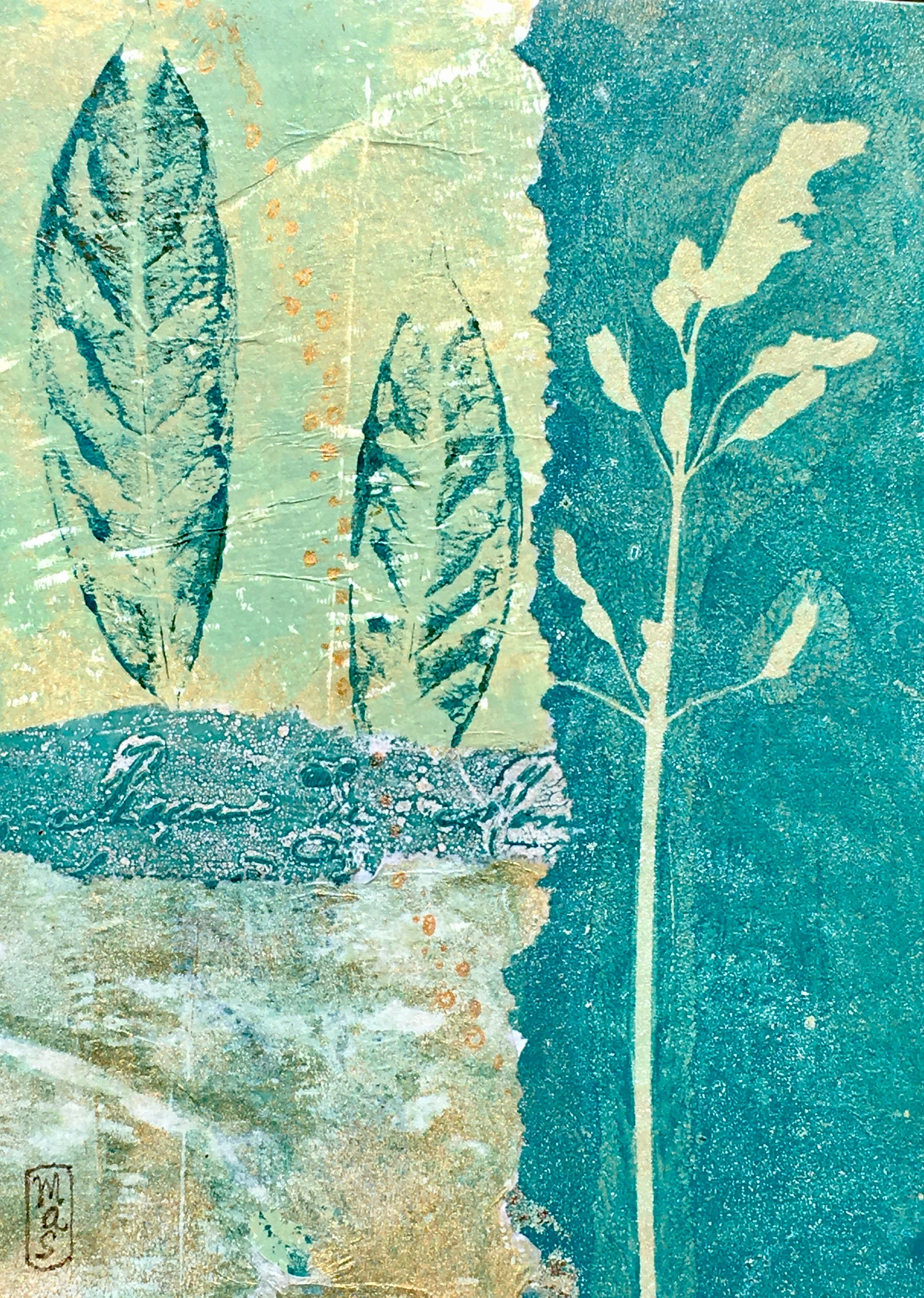 Abstract Botanical Print, Floral Painting, Teal Artwork, Collage, Art ...