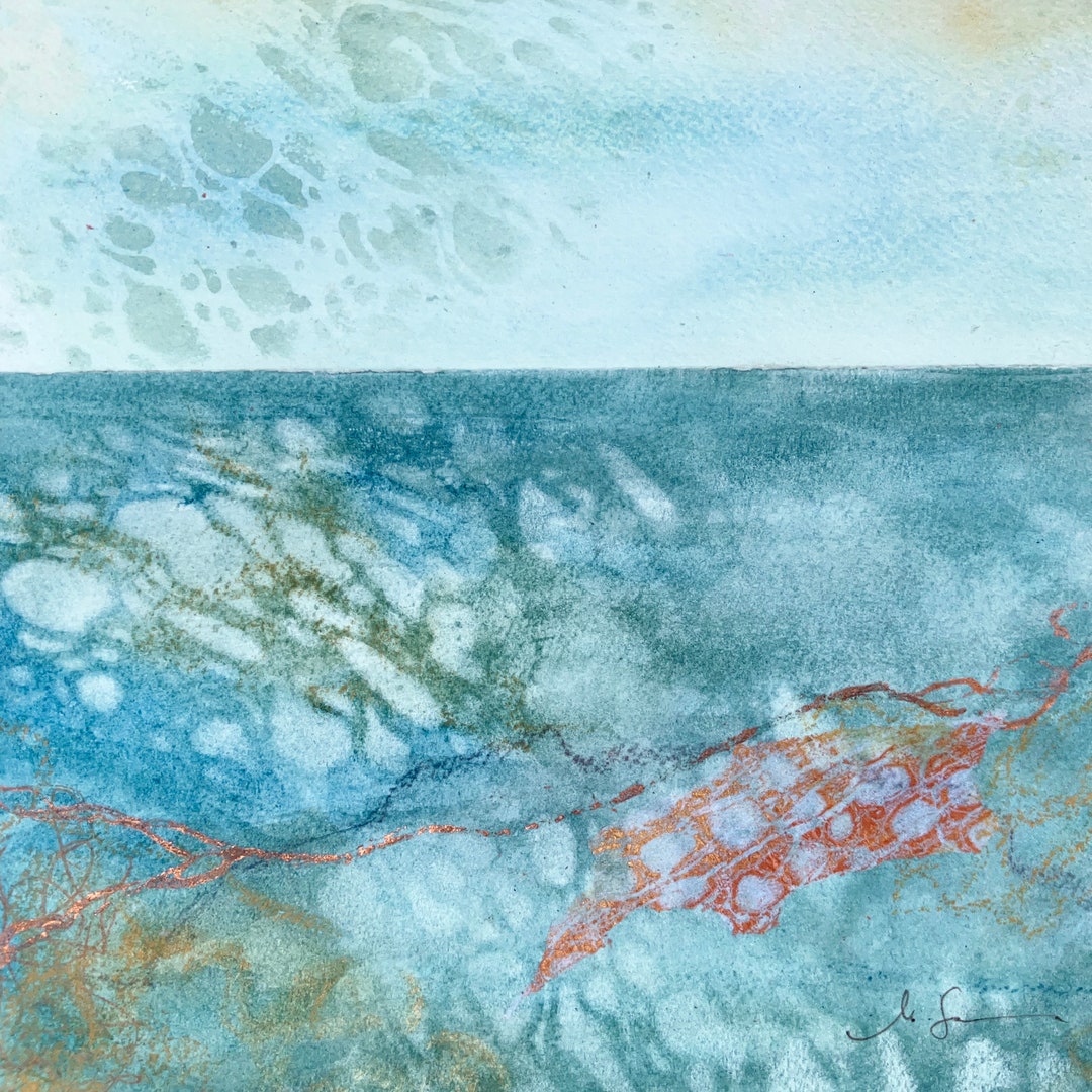 Original Watercolor Seascape, Abstract Coastal Painting, Modern Blue ...