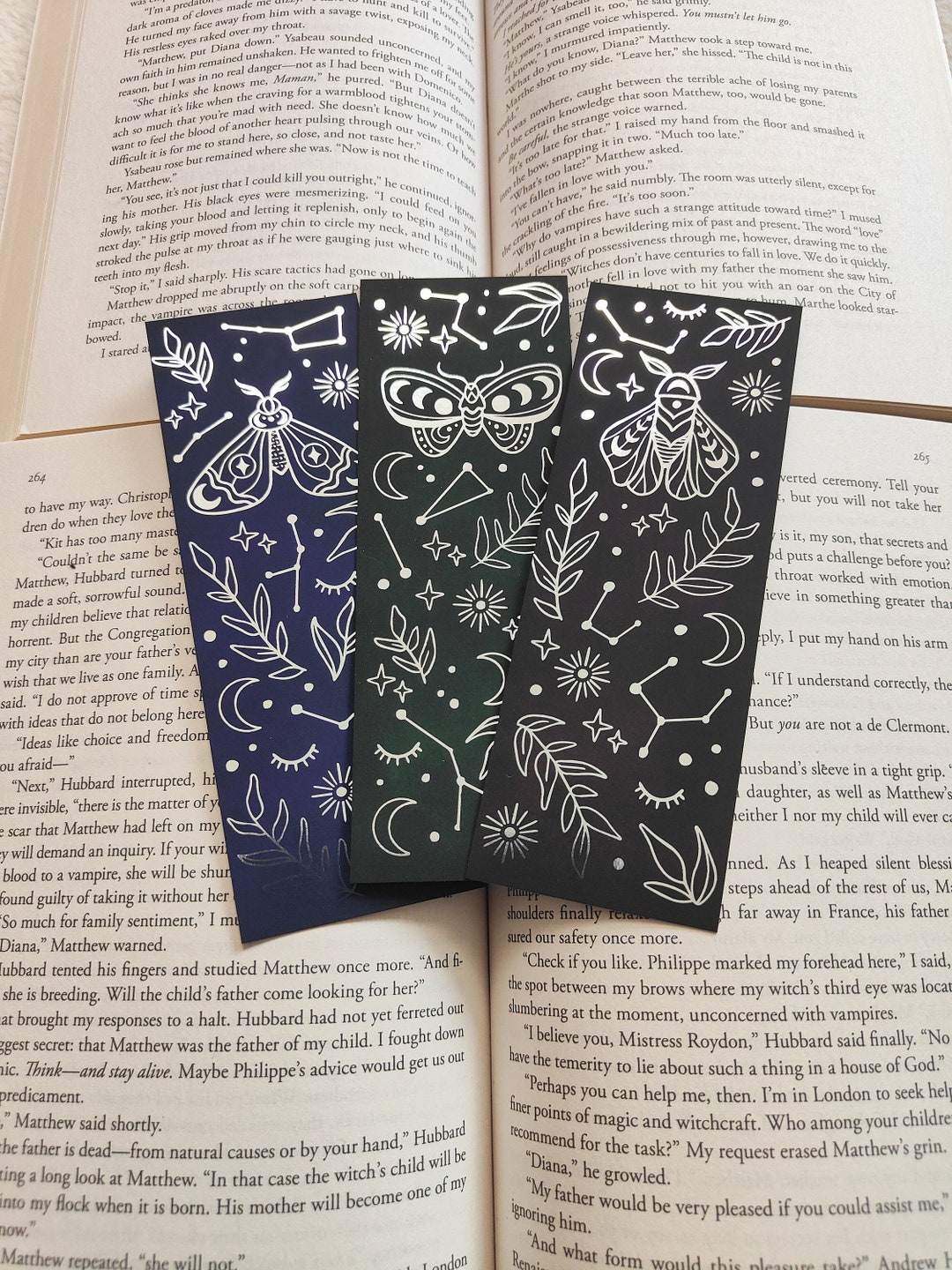 CELESTIAL MOTHS: 3 Foiled Bookmarks, Red, Green and Purple - Etsy