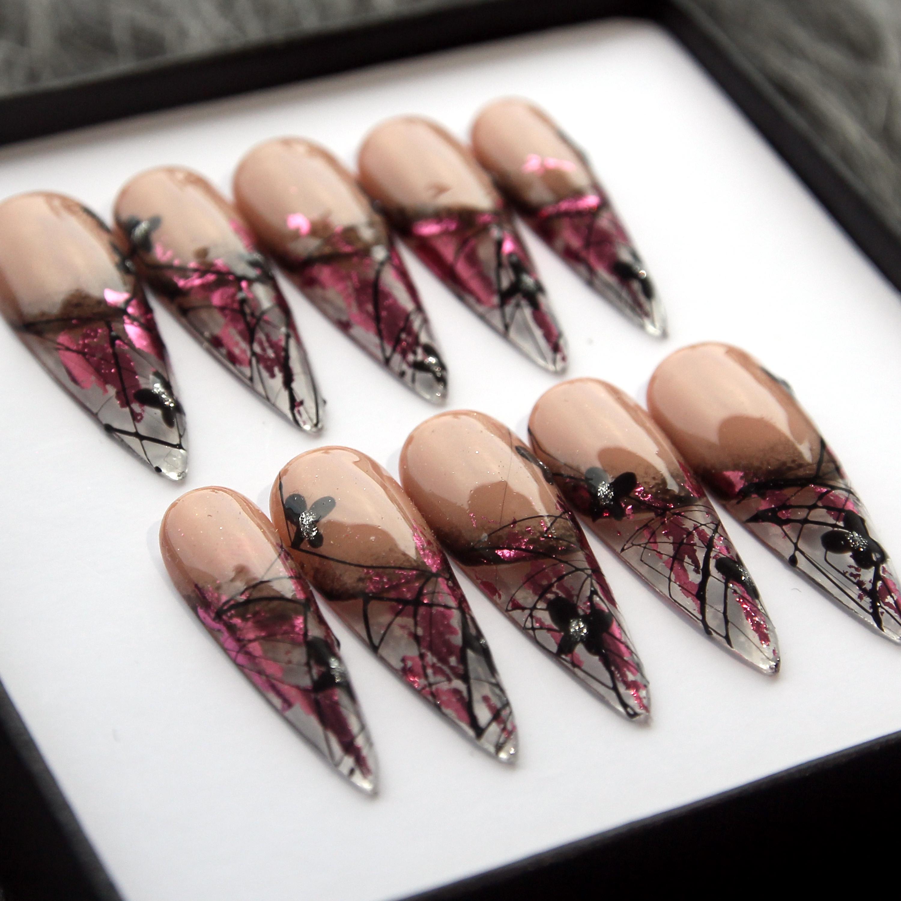 Dark Magic Venom Press on Nails | Transparent Tips Brown Fake Nails ...