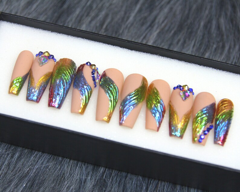 Hologram Press On Nails Coffin False Nails For Her Set Etsy