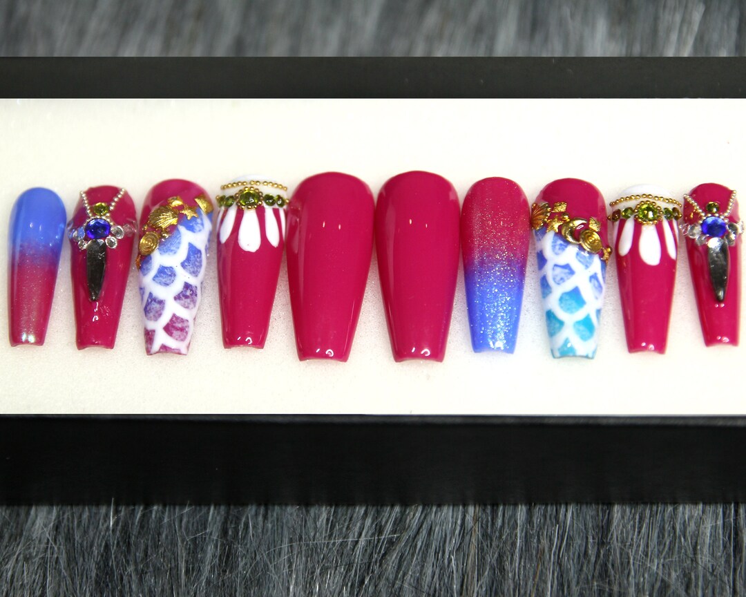 Deep Sea Coral Press on Nails: Stiletto Style, Luxury Festive Nails - Etsy