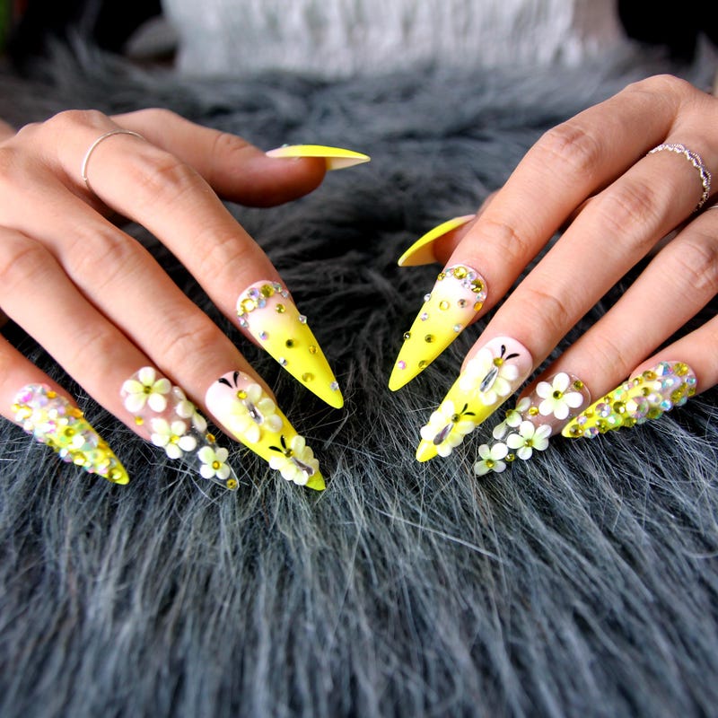 3d Yellow Flower Nails - Etsy
