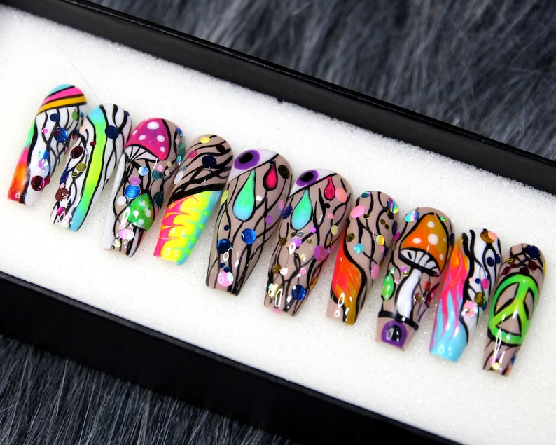 Tripping Illusion Press on Nails Handpainted Abstract Nail - Etsy