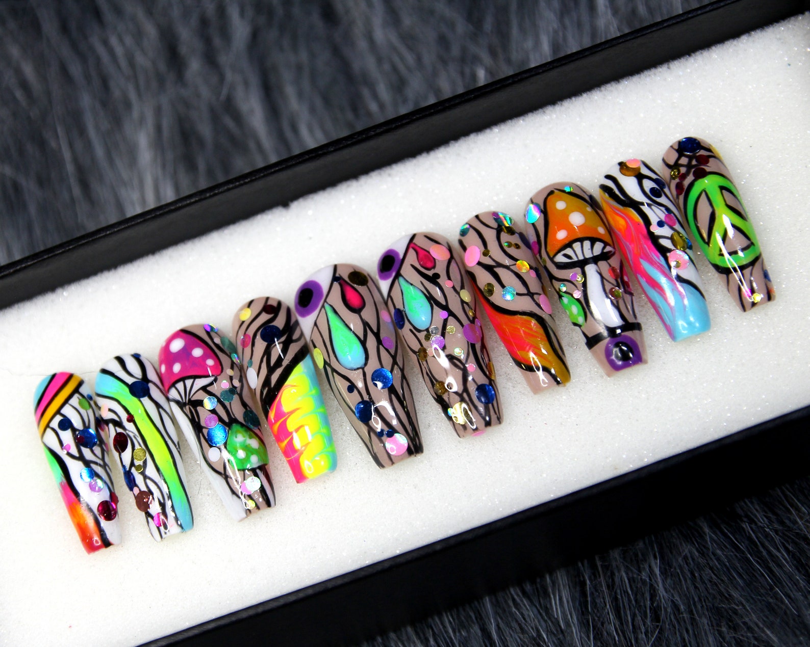 Tripping Illusion Press on Nails Handpainted Abstract Nail - Etsy