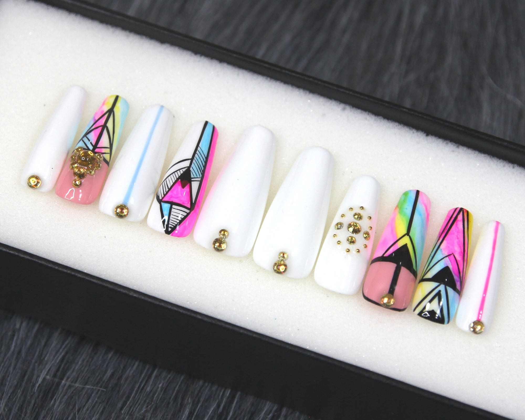 Abstract Artistic Press on Nails Coffin Luxury White Gel X - Etsy