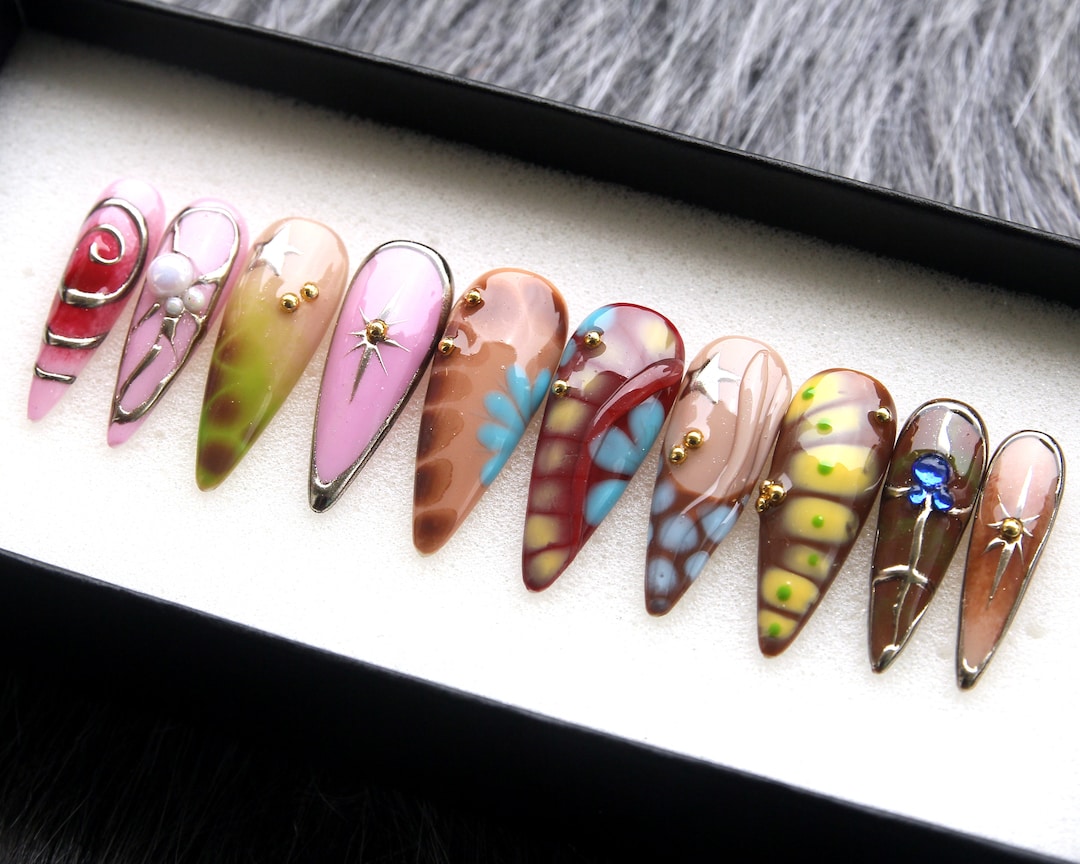 Spring Blooming 3D Gel Press on Nails | 3D Colorful Spring Nail Set ...