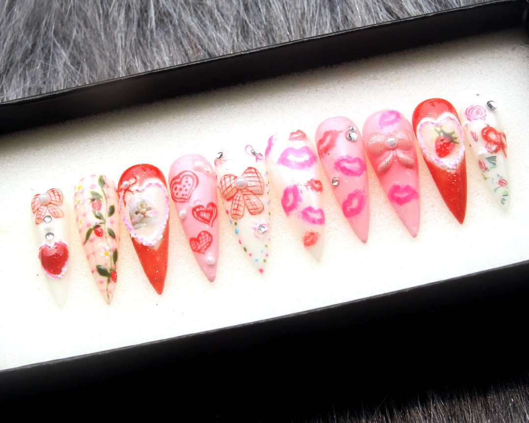 Princess Cat Press on Nails | Coquette Aesthetic Nail Set | Spring ...