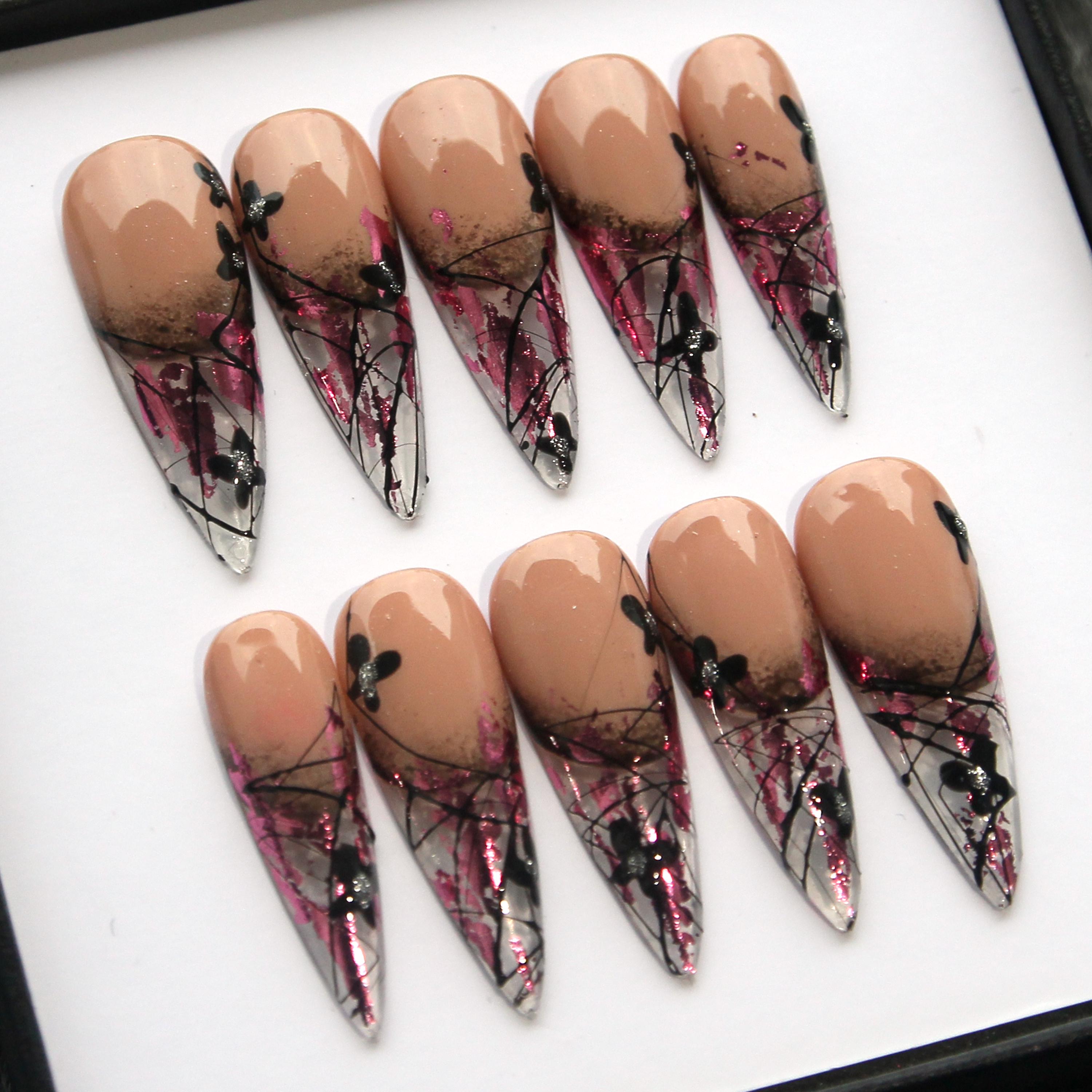 Dark Magic Venom Press on Nails | Transparent Tips Brown Fake Nails ...